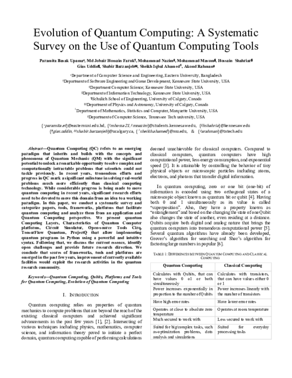 (PDF) Evolution of Quantum Computing: A Systematic Survey on the Use of Quantum Computing Tools