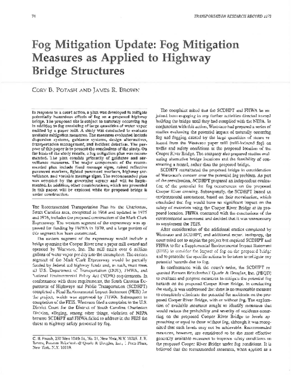 (PDF) Fog Mitigation Update: Fog Mitigation Measures as Applied to ...