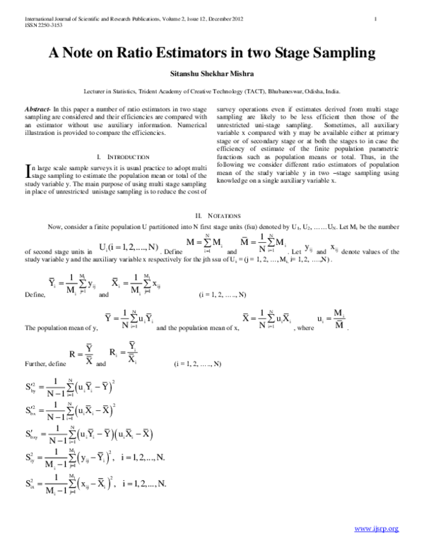 Pdf A Note On Ratio Estimators In Two Stage Sampling