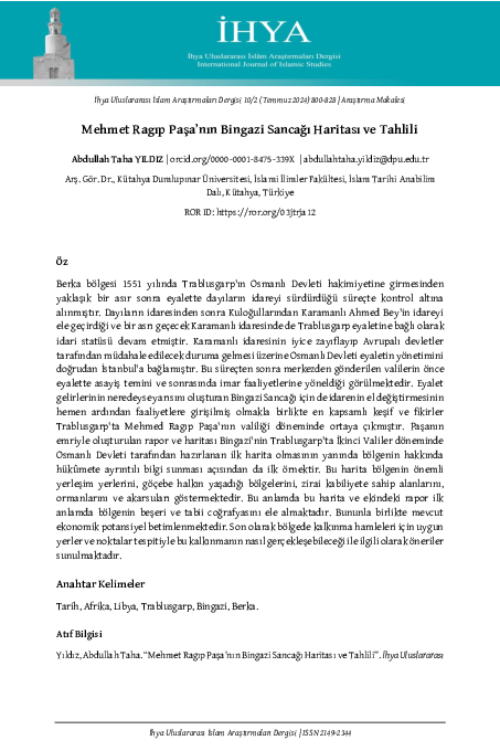 (PDF) MEHMET RAGIP PAŞA'NIN BİNGAZİ SANCAĞI HARİTASI VE TAHLİLİ