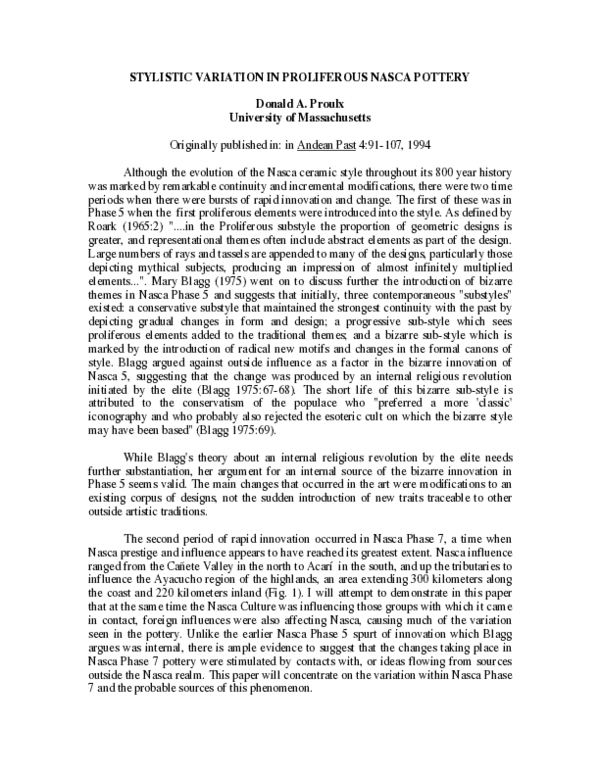 (PDF) Stylistic variation in proliferous Nasca pottery