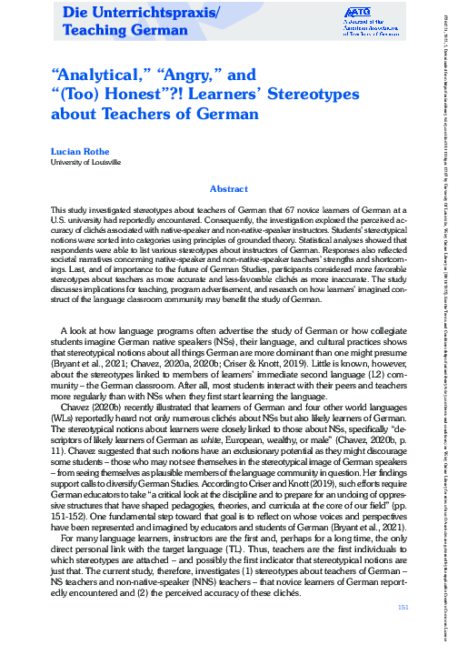 (PDF) “Analytical,” “Angry,” and “(Too) Honest”?! Learners' Stereotypes ...