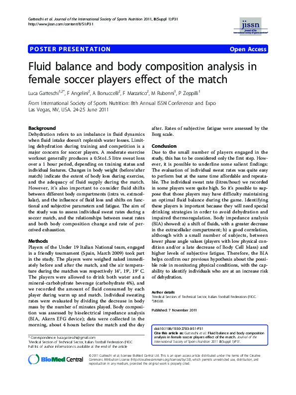 (PDF) Fluid balance and body composition analysis in female soccer players effect of the match