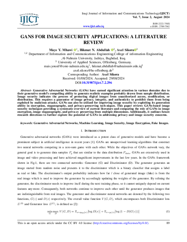 (PDF) GANs For Image Security Applications A Literature Review
