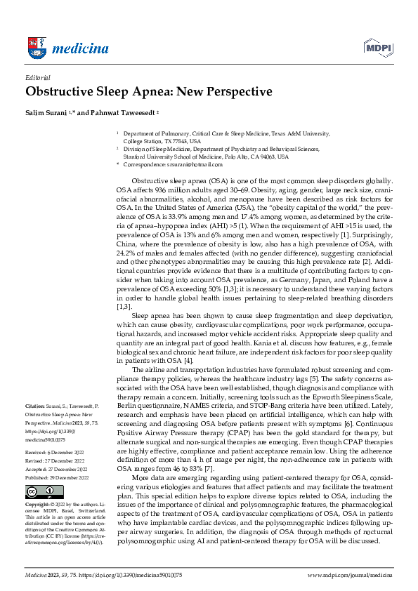 (PDF) Obstructive Sleep Apnea: New Perspective