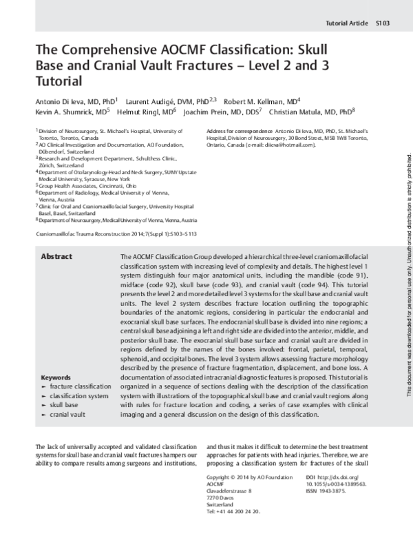 (PDF) The Comprehensive AOCMF Classification: Skull Base and Cranial ...