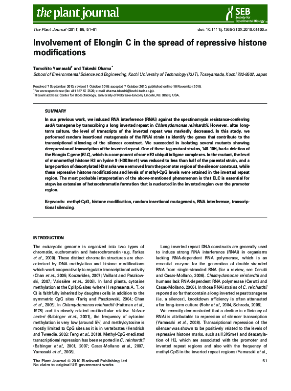 (PDF) Involvement of Elongin C in the spread of repressive histone ...