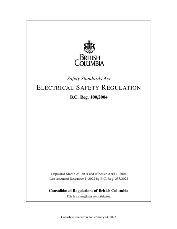 (PDF) BC ELECTRICAL SAFETY REGULATION
