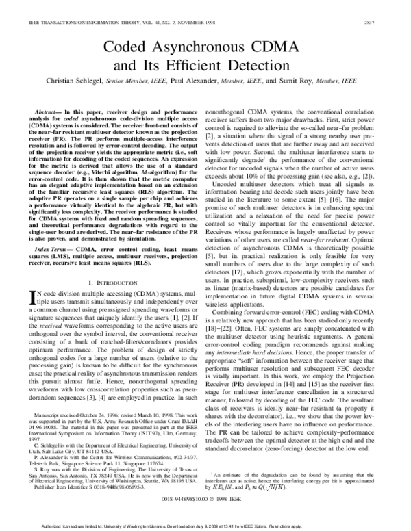 (PDF) Coded asynchronous CDMA and its efficient detection