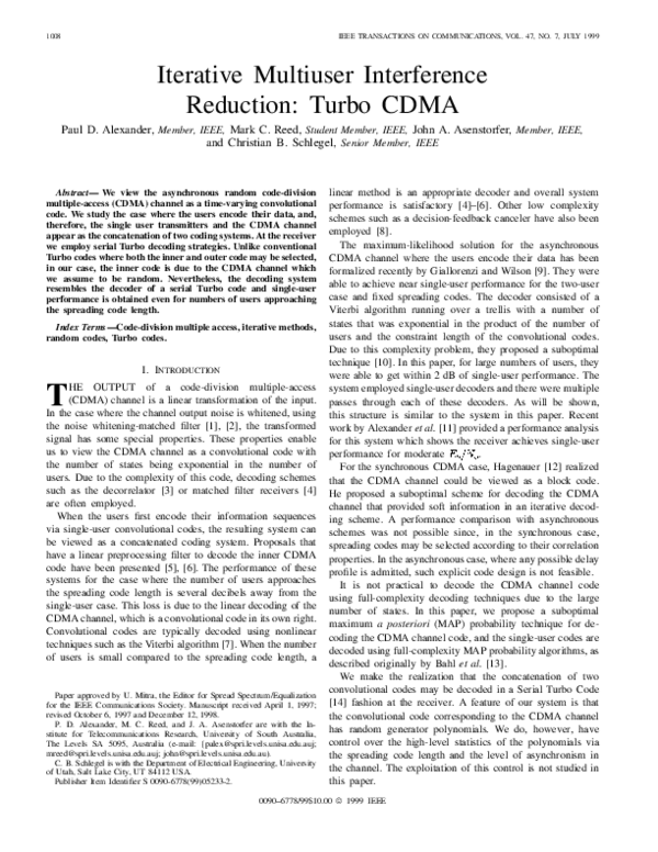 (PDF) Iterative multiuser interference reduction: turbo CDMA
