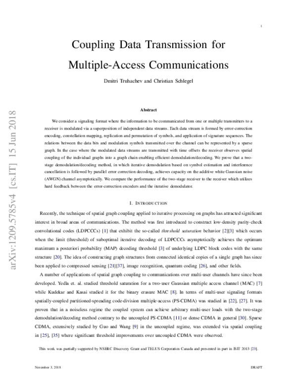 (PDF) Coupling Data Transmission for Multiple-Access Communications