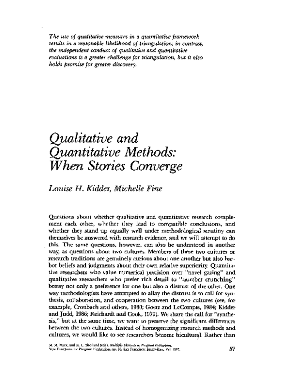 (PDF) Qualitative and quantitative methods: When stories converge