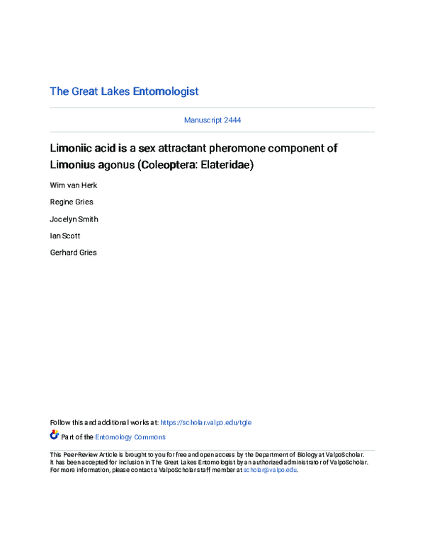 (PDF) Limoniic acid is a sex attractant pheromone component of Limonius ...