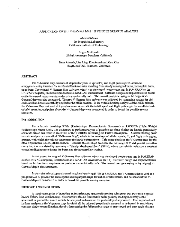 (PDF) Application of the V-Gamma map to vehicle breakup analysis