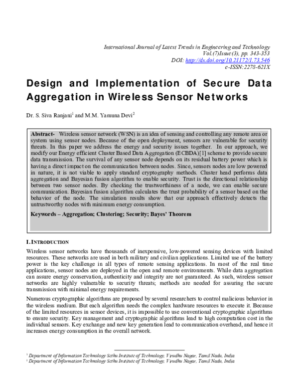 (PDF) Design and implementation of secure data aggregation in wireless sensor networks