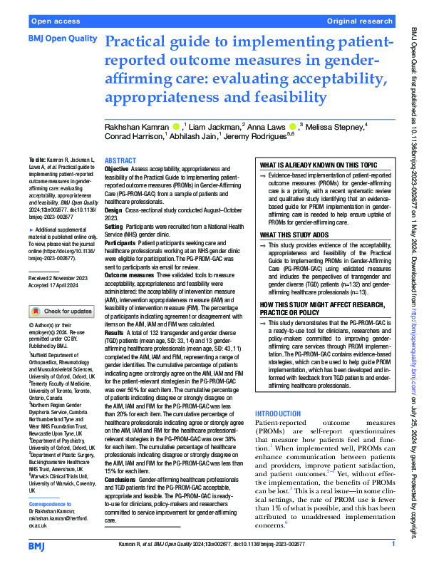 (PDF) Practical guide to implementing patient-reported outcome measures in gender-affirming care ...