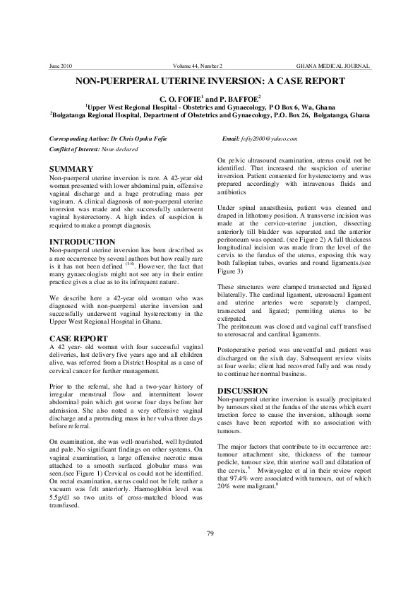 (PDF) Non-puerperal uterine inversion: A case report