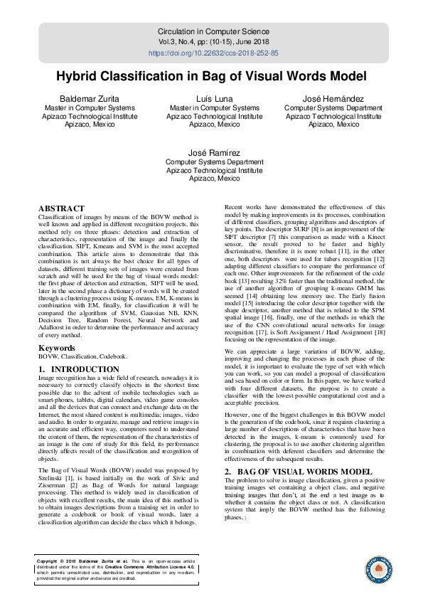 Pdf Hybrid Classification In Bag Of Visual Words Model