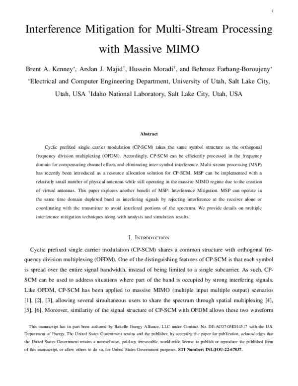 (PDF) Interference Mitigation for Multi-Stream Processing with Massive MIMO