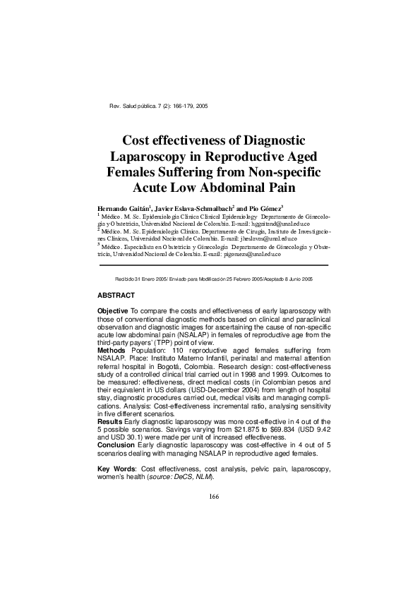 (PDF) Cost effectiveness of diagnostic laparoscopy in reproductive aged ...