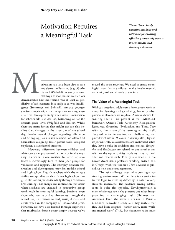 (PDF) Motivation Requires a Meaningful Task