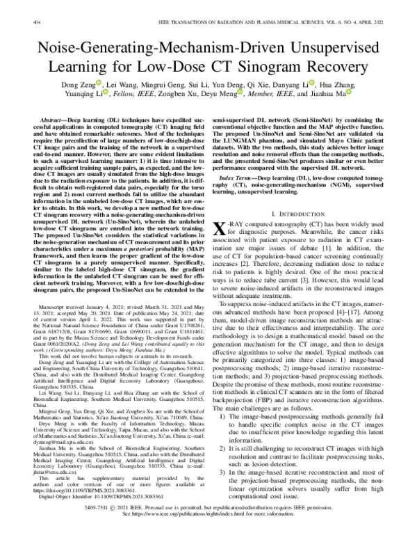 (PDF) Noise-Generating-Mechanism-Driven Unsupervised Learning for Low-Dose CT Sinogram Recovery