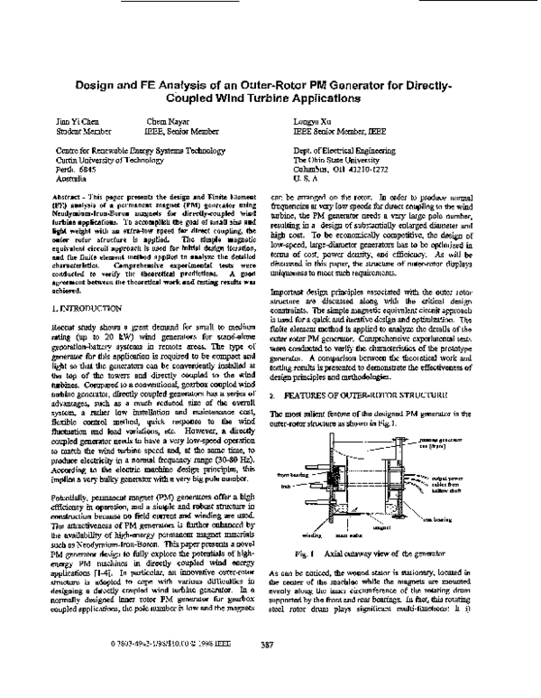 Pdf Design And Fe Analysis Of An Outer Rotor Pm Generator For