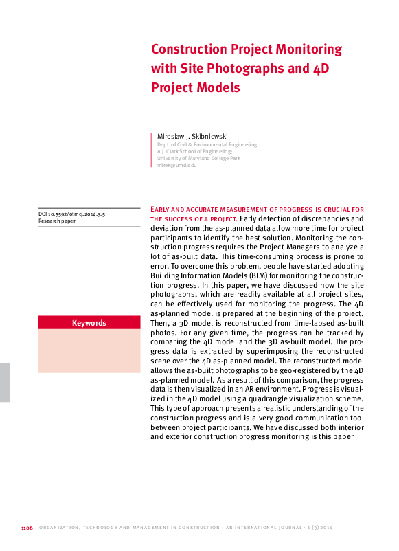 (PDF) Construction Project Monitoring with Site Photographs and 4D ...