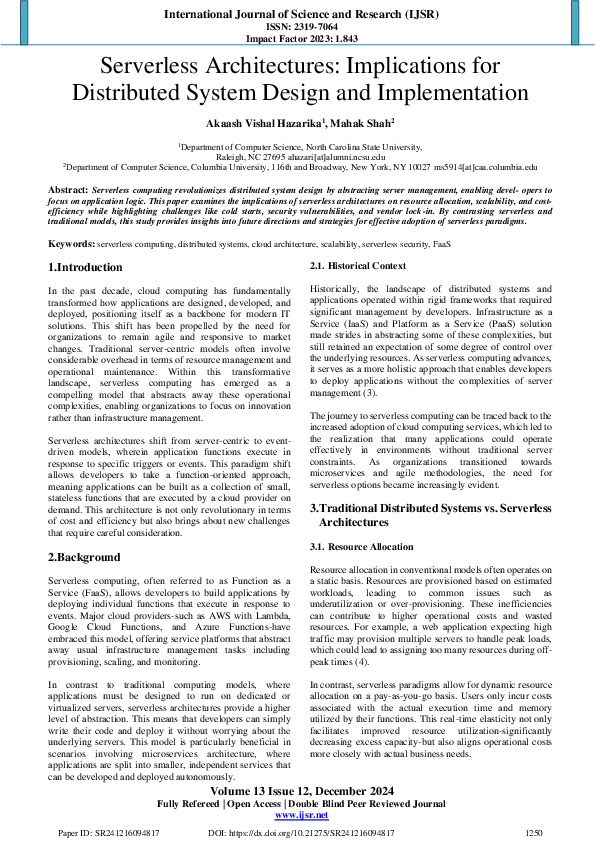 (PDF) Serverless Architectures: Implications for Distributed System Design and Implementation