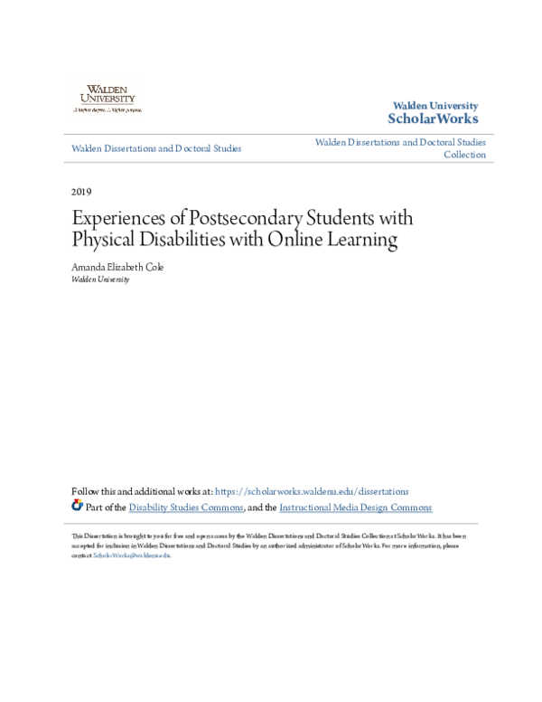 (PDF) Experiences of Postsecondary Students with Physical Disabilities