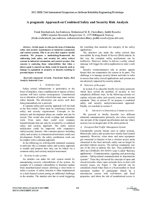(PDF) A Pragmatic Approach on Combined Safety and Security Risk Analysis