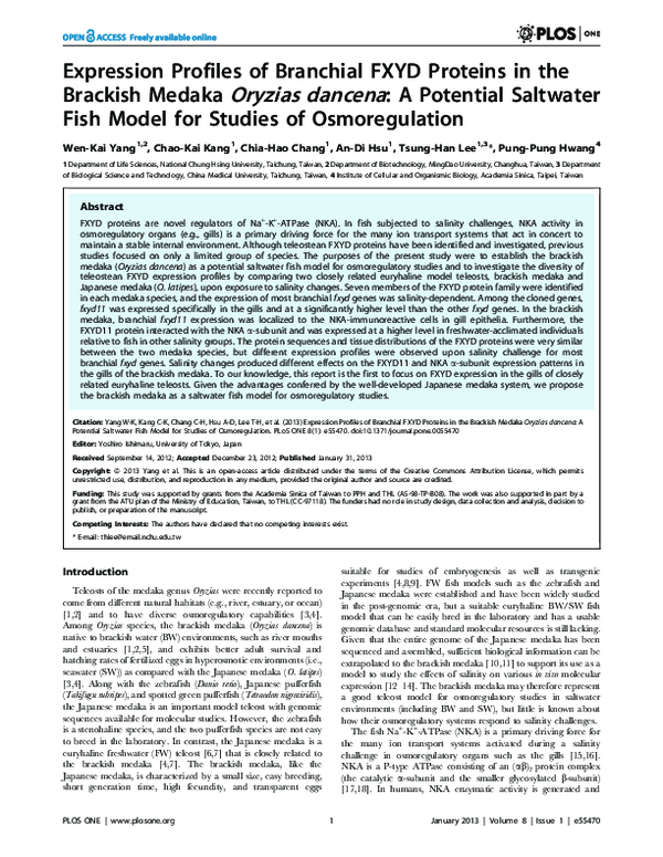 (PDF) Expression Profiles of Branchial FXYD Proteins in the Brackish ...