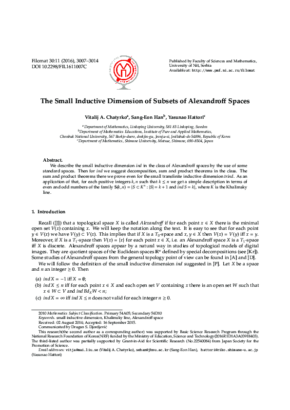 (PDF) The small inductive dimension of subsets of Alexandroff spaces
