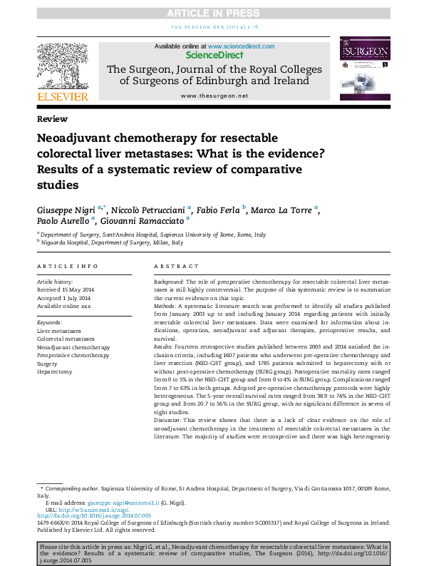 (PDF) Neoadjuvant chemotherapy for resectable colorectal liver ...
