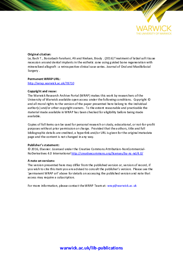 (PDF) Treatment of Labial Soft Tissue Recession Around Dental Implants ...