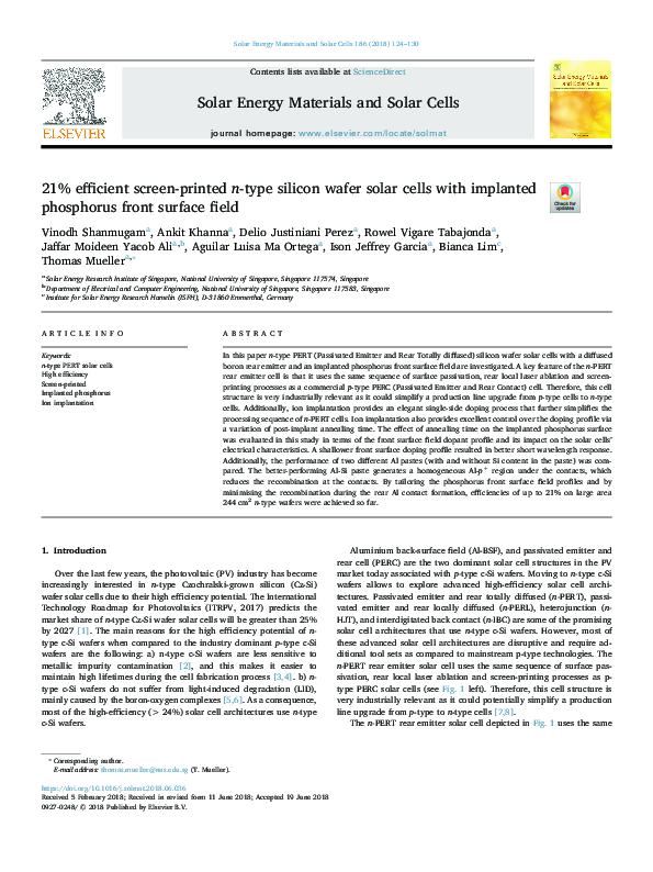(PDF) 21% Efficient Screen-Printed N-Type Silicon Wafer Solar Cells ...