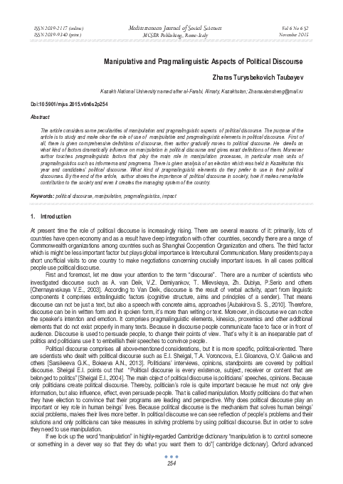(PDF) Manipulative and Pragmalinguistic Aspects of Political Discourse