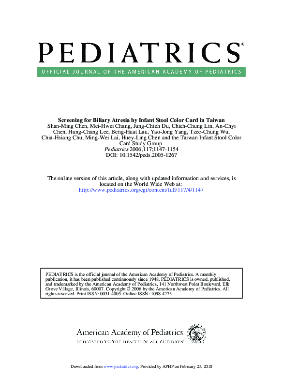 (PDF) Screening for Biliary Atresia by Infant Stool Color Card in Taiwan
