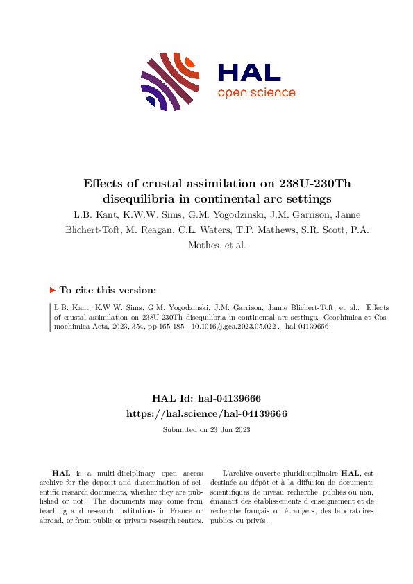 (PDF) Effects of crustal assimilation on 238U-230Th disequilibria in ...