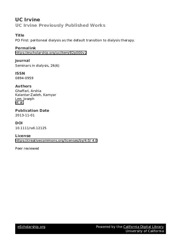 (PDF) PD First: Peritoneal Dialysis as the Default Transition to Dialysis Therapy | Allen ...