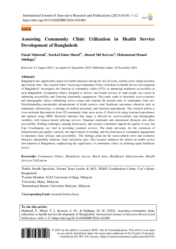 (PDF) Assessing Community Clinic Utilization in health service ...