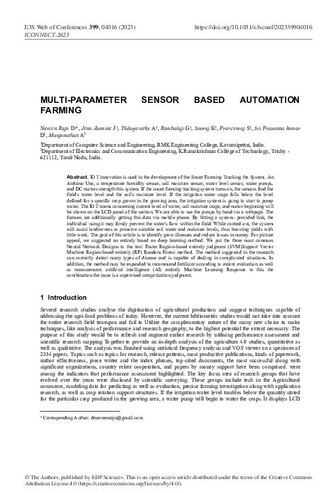 (PDF) Multi-Parameter Sensor Based Automation Farming