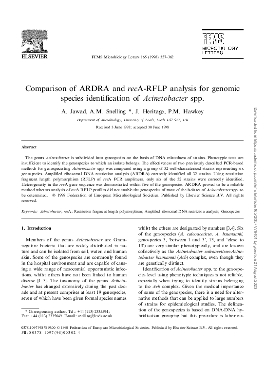 (PDF) Comparison of ARDRA andrecA-RFLP analysis for genomic species ...