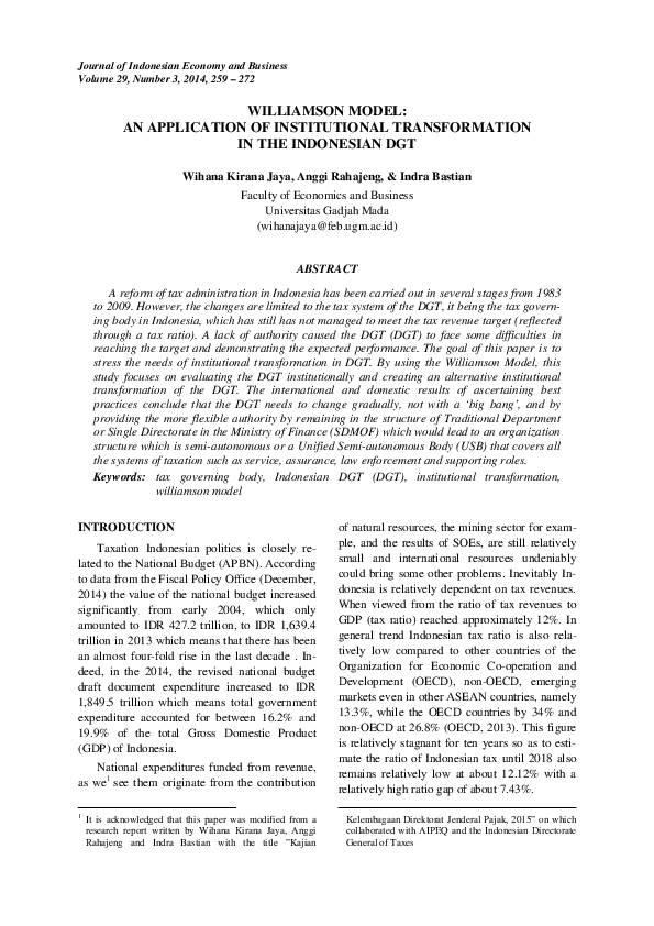 (PDF) Williamson Model: An Application of Institutional Transformation ...