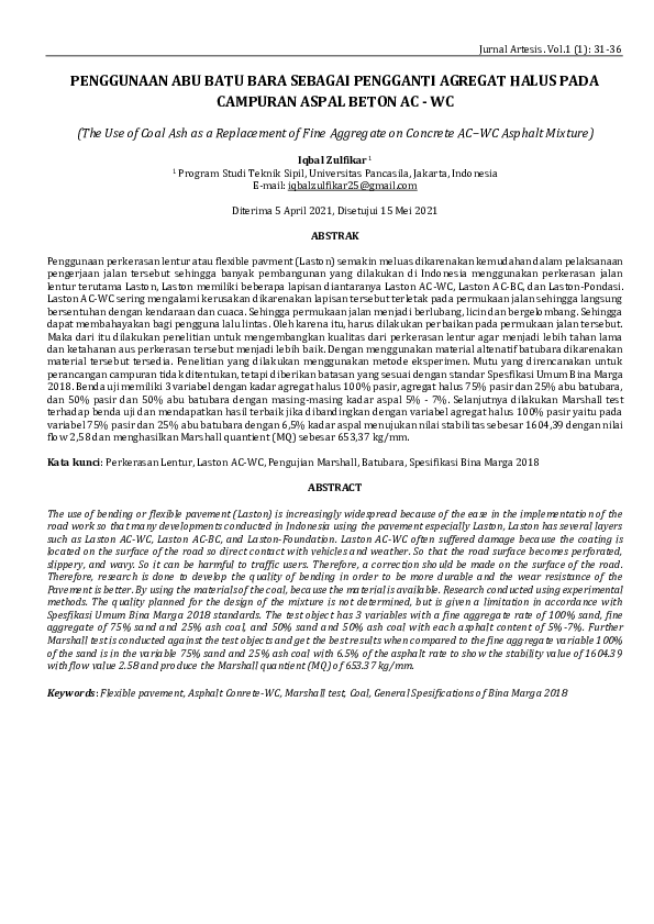 (PDF) Penggunaan Abu Batubara Sebagai Pengganti Agregat Halus Pada ...