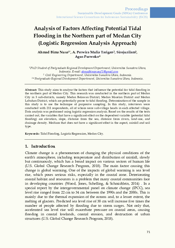 (PDF) Analysis of Factors Affecting Potential Tidal Flooding in the Northern part of Medan City ...