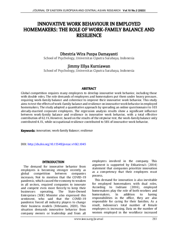 (PDF) Innovative work behaviour in employed homemakers: The role of ...