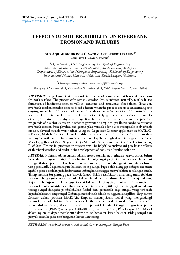 (PDF) Effects of Soil Erodibility on Riverbank Erosion and Failures