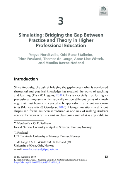 (PDF) Simulating: Bridging the Gap Between Practice and Theory in Higher Professional Education