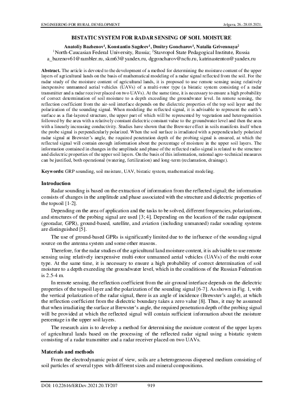 (PDF) Bistatic system for radar sensing of soil moisture